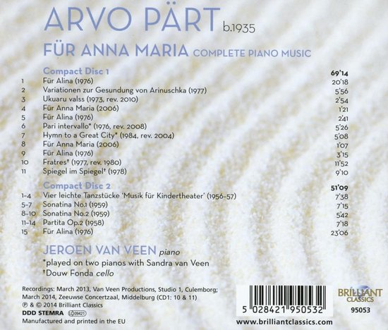 Arvo Part: Complete Piano Music: Für Anna Maria, Jeroen Van Veen | CD ...