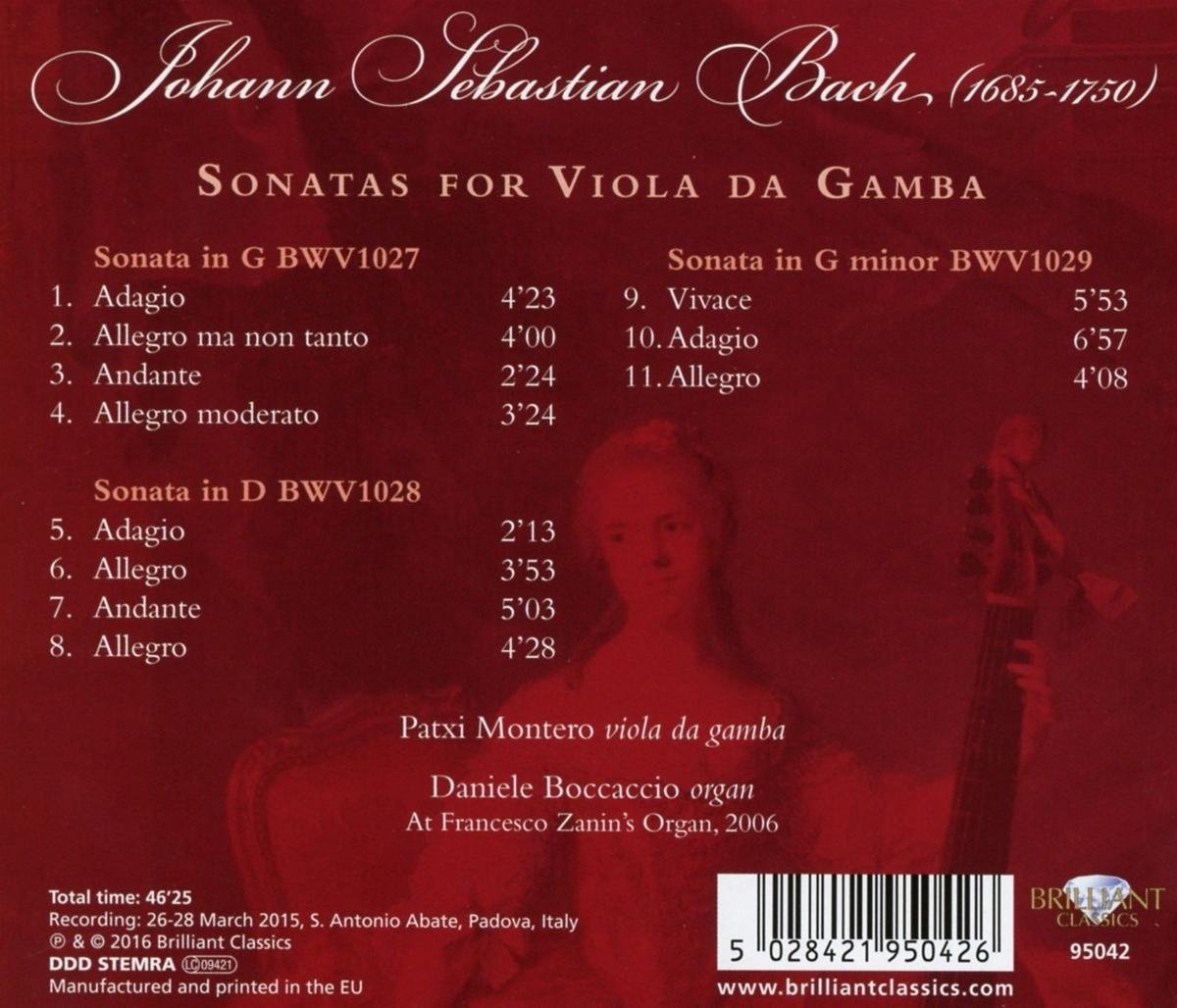 J.S. Bach: Sonatas For Viola Da Gamba And Organ, Daniele Boccaccio | CD ...