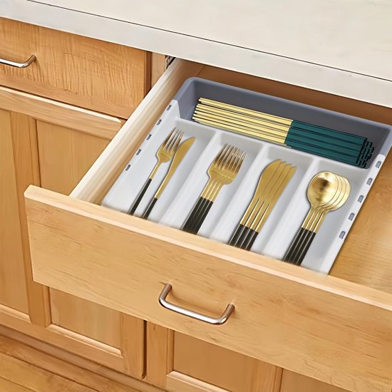 Besteklade voor lades, uitbreidbare kunststof bestekinzet met 5 vakken ...