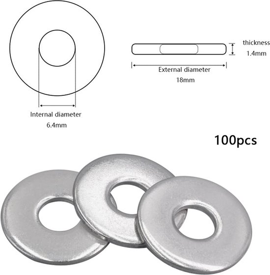 100 stuks M6 roestvrij stalen sluitringen, bijsluitringen, pasringen ...