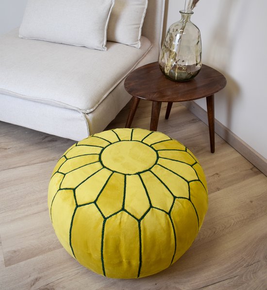 Velvet poef geel - Ronde poef - Fluwelen poef - Handgemaakt en uniek ...