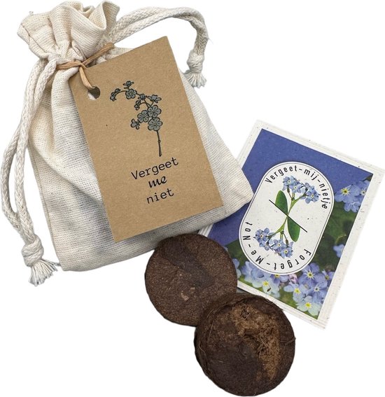 Linnen zakje met vergeet me nietjes, zaadjes, vergeet me nietjes,klein ...