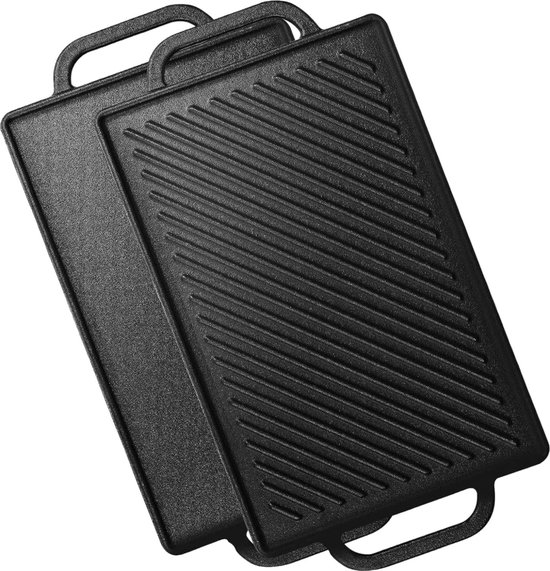 Gietijzeren grillplaten 33 x 21 cm voor oven, fornuis en barbecue ...