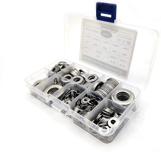 684 Set van vlakke ringen, sluitringen assortimentsset, platte en ...