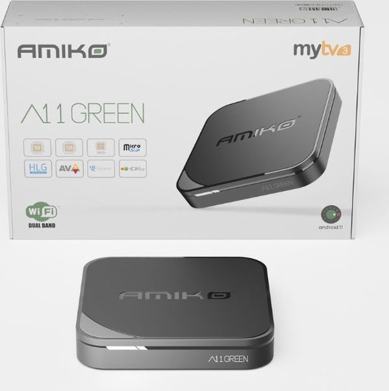 Amiko A11 Green 4K UHD Streaming Box - Android 11 - 2GB RAM - 16GB ...
