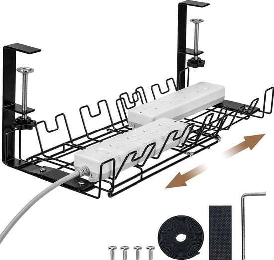 Cable Tray Desk No Drilling 37-49cm Length Adjustable Iron Table Cable ...