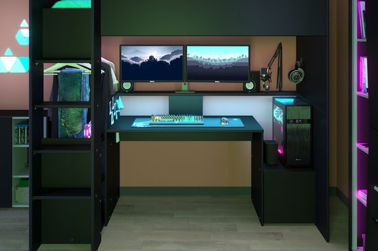 Parisot Gaming hoogslaper LevelUp - Bed met bureau - Zwart - 90x200 cm ...
