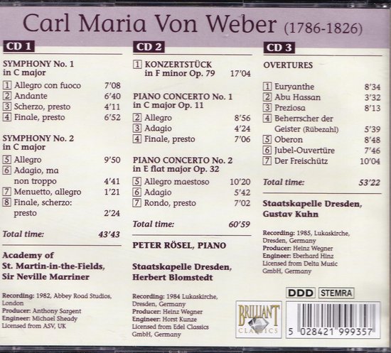 3CD Piano Concertos, Symphonies, Overtures - Carl Maria von Weber ...