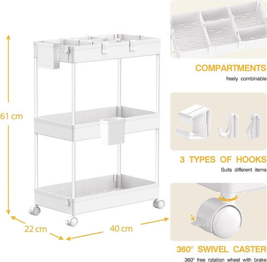 3-laags trolley-opbergrek voor wasgoed | bol