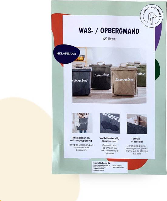 Wasmand - Katoen - Groen - Opvouwbare Wasmand - Inklapbare Wasmand ...