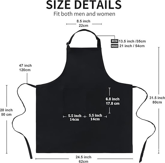 2 stuks uniseks verstelbare slabbetschort met 2 zakken, dikke ...