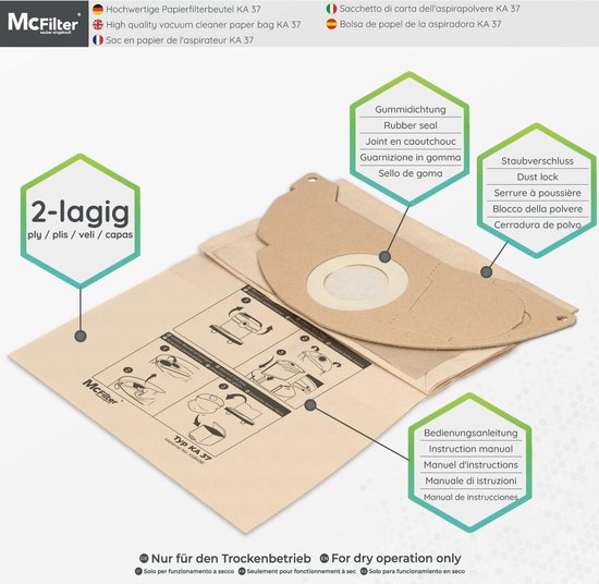 10 stofzuigerzakken + 1 filter geschikt voor Kärcher WD2 en MV2 ...