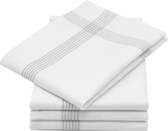 Set van 4 theedoeken, keukendoeken, 50 x 70 cm, linnen, wit-grijs | bol