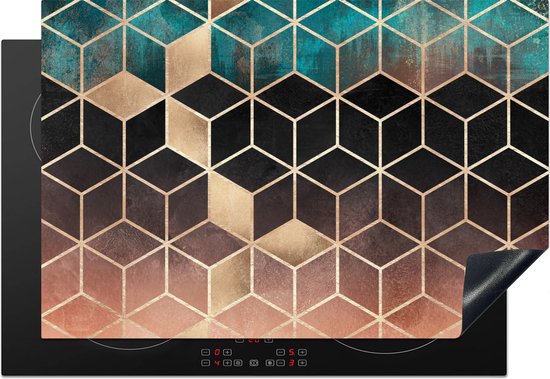 KitchenYeah® Inductie beschermer 74x48 cm - Abstract - Kubus - Goud ...