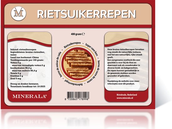 Rietsuiker repen - 400 gram – Minerala Botanicals | bol