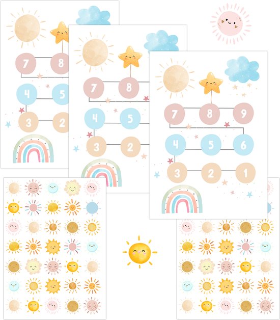Beloningssysteem met Stickers - 3 Beloningskaarten Zon en 2 ...