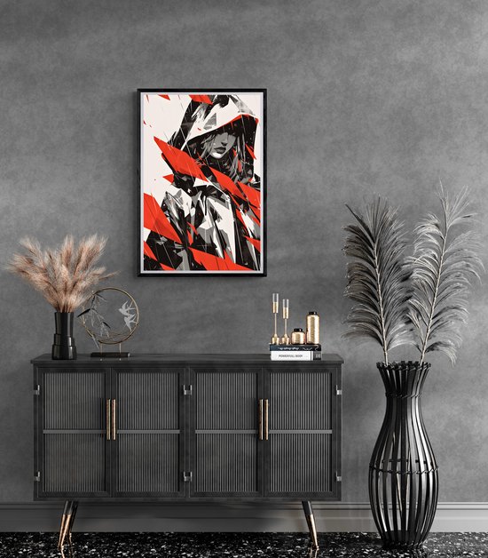Abstract Rood Poster - Moderne Kunst - Abstract Figuur - Levendige ...
