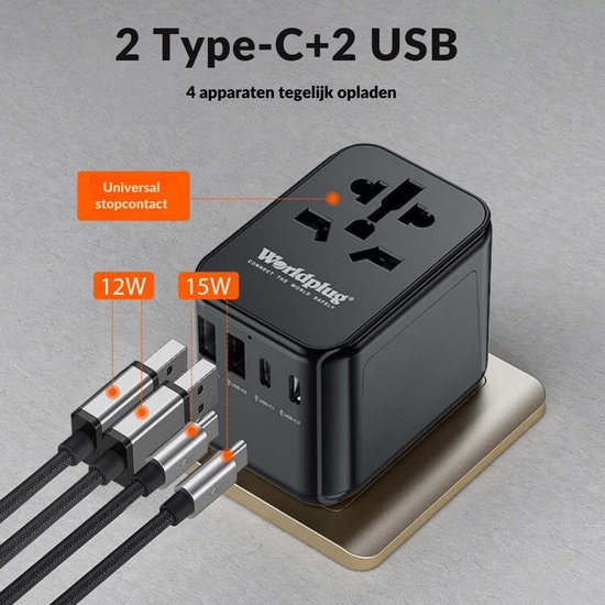 Worldplug Universele Reisstekker - Reisadapter voor 175+ landen - 2x ...
