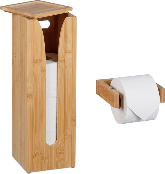 Relaxdays toiletrolhouder bamboe - 2-delige set - wc-rol houder muur ...