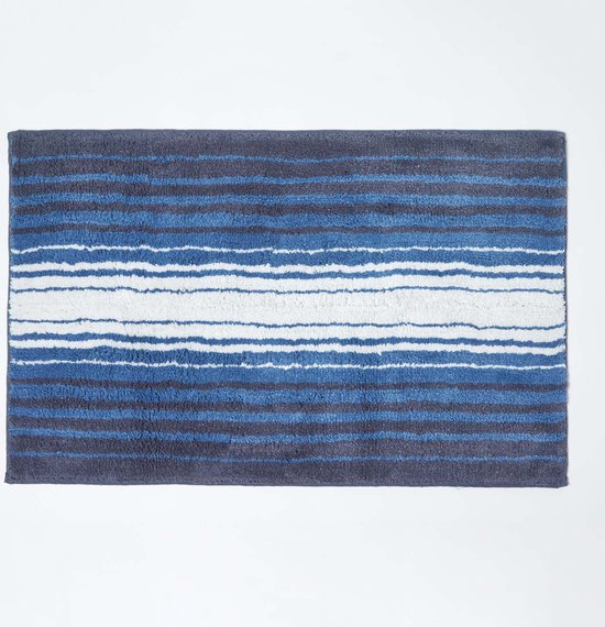 Homescapes Antislipbadmat met streeppatroon 100% katoen, blauw en wit | bol