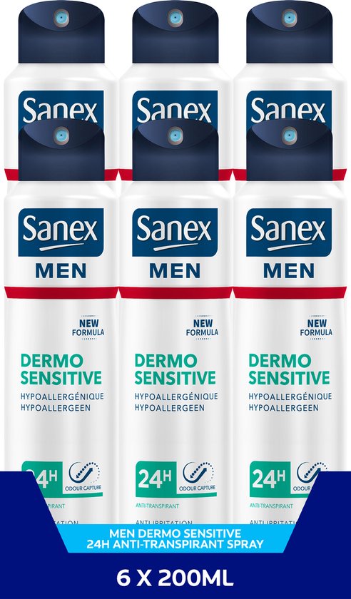 Sanex Men Sensitive Deodorant Anti-Transpirant Spray - 6 x 200ml - 24 ...