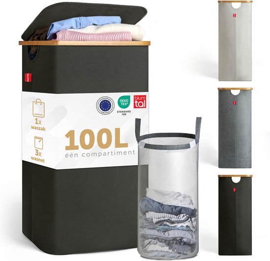 Blumtal Wasmand 100L - Wasmand met uitneembare waszak - Smalle wasmand ...