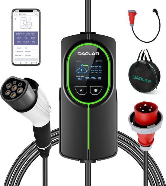 Daolar Wifi 11 kW - 16A - Type 2 - 5 pins-CEE thuislader - 3 fase - met ...
