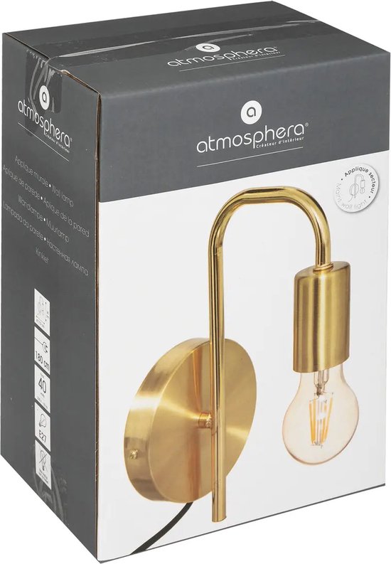 Atmosphera wandlamp 12 x 25 cm - goud kleur - E27 fitting - muur ...