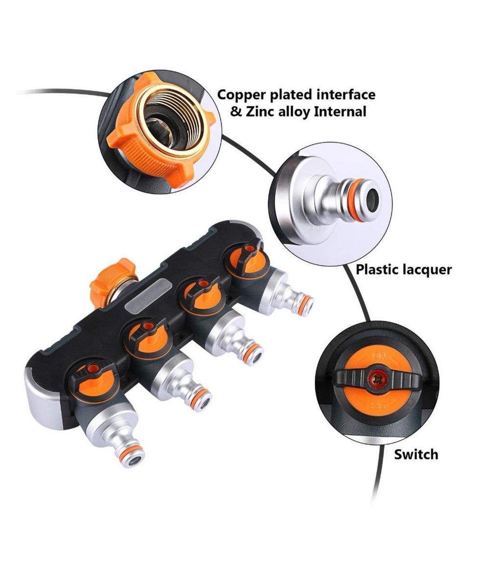 4-Weg Waterverdeler - Verstelbare 4-weg Slangkoppeling - Handig voor tuin irrigatie -... | bol.com