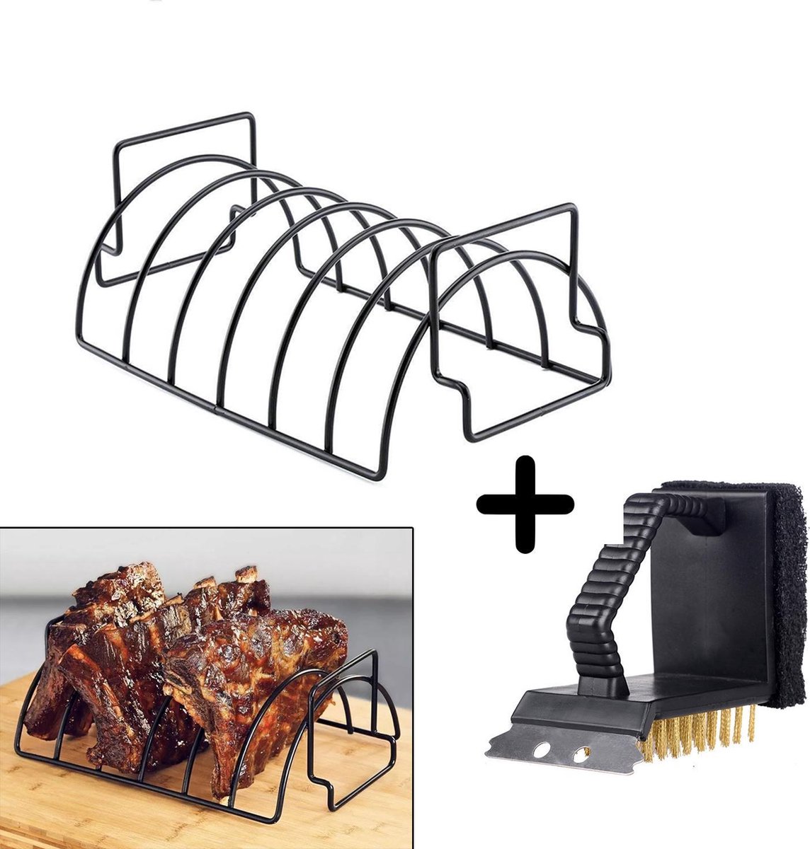 BBQ accessoires - Spareribs rek - ribrek - rib rack en kiphouder voor ...