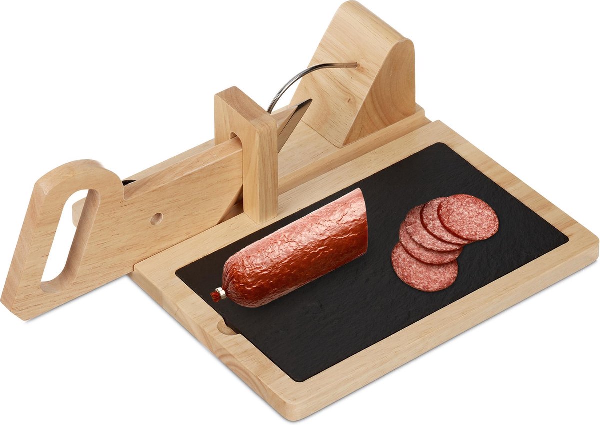 Relaxdays worstsnijder hout - worst guillotine - worst snijder - salami ...