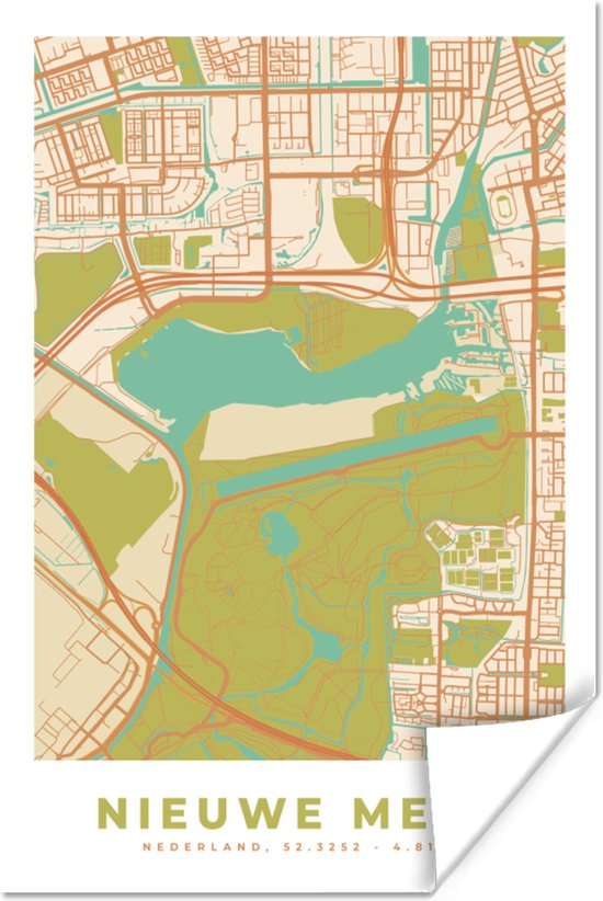 Poster Nieuwe Meer - Plattegrond - Kaart - Stadskaart - Vintage - 20x30 ...