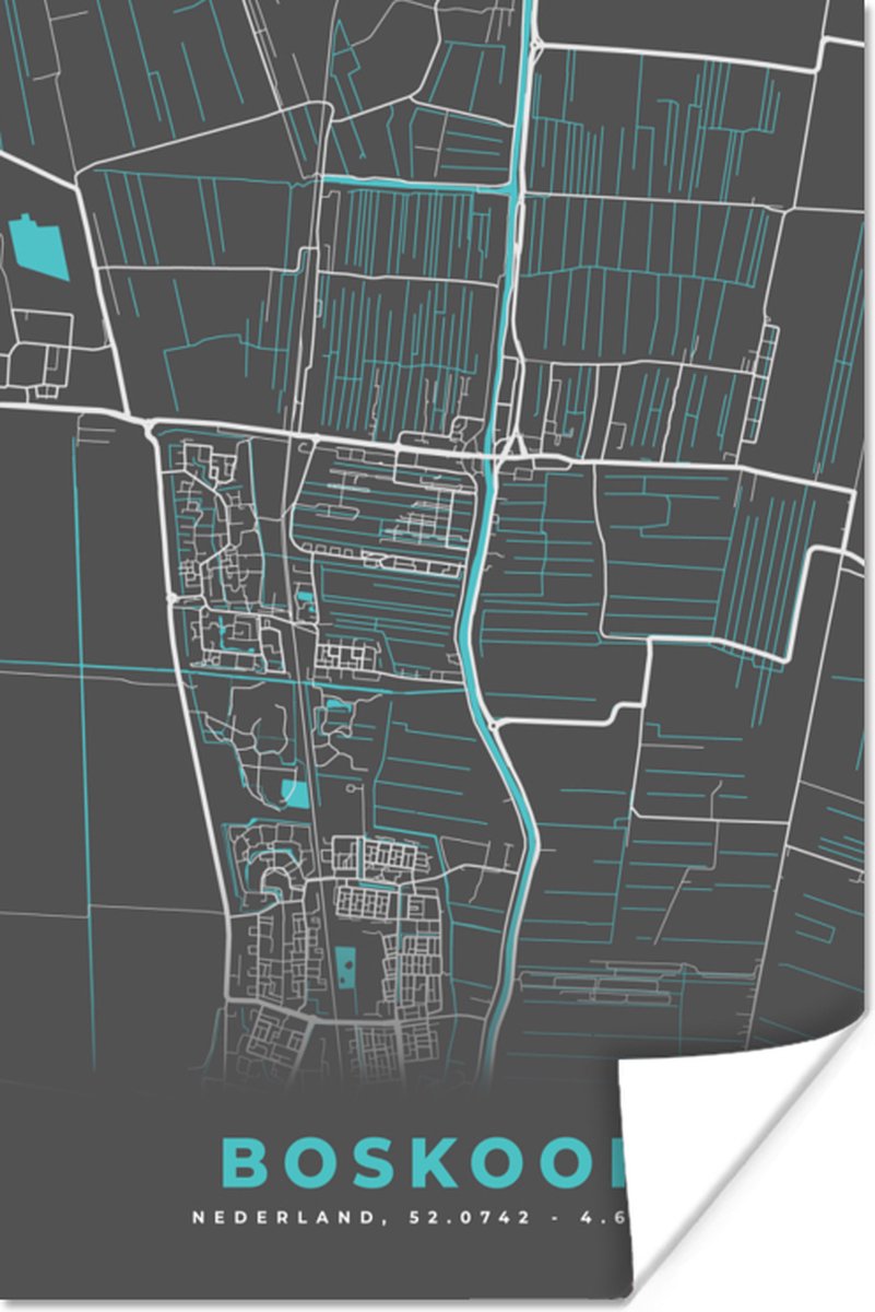 Poster Boskoop - Kaart - Plattegrond - Blauw - Stadskaart - 80x120 cm ...