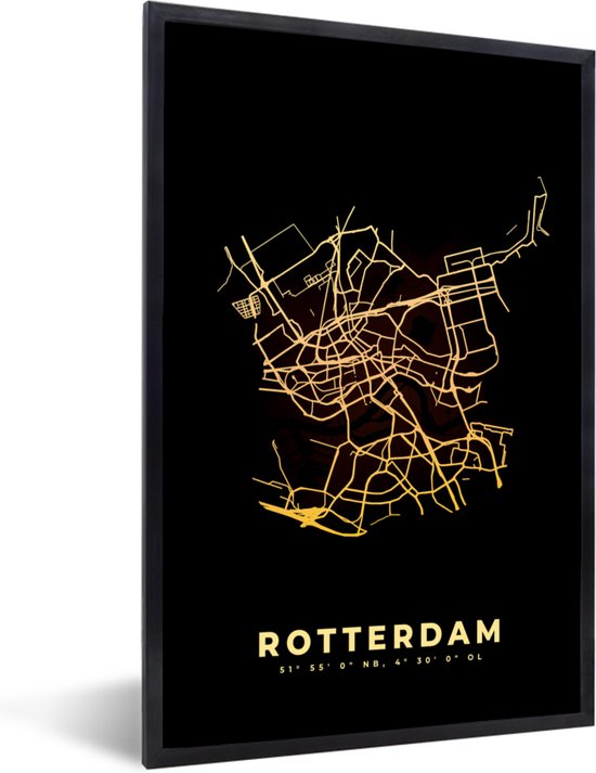 Fotolijst incl. Poster - Stadskaart - Kaart - Rotterdam - Plattegrond ...