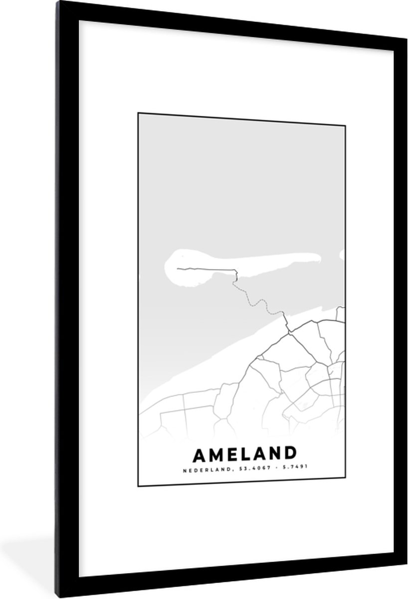 Fotolijst incl. Poster - Eiland - Plattegrond - Kaart - Ameland - Stadskaart - 80x120... | bol.com