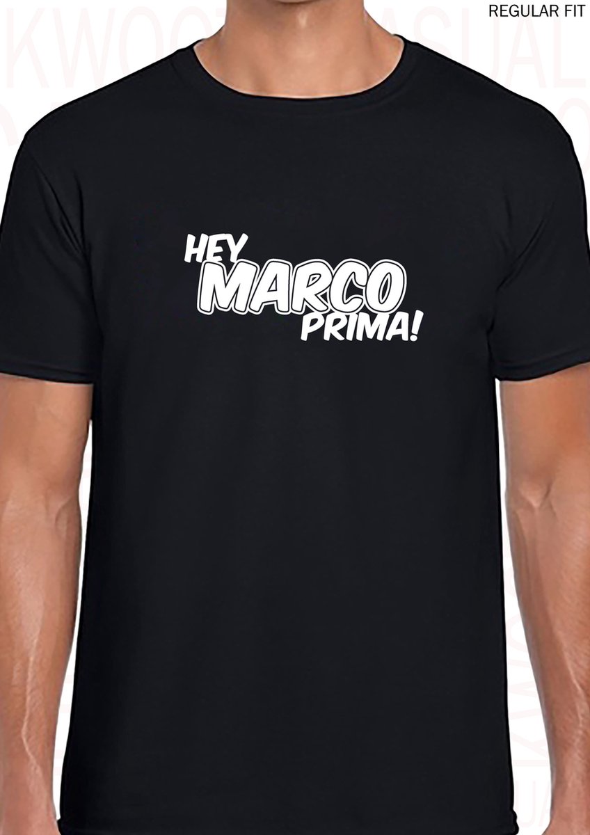 HEY MARCO PRIMA! herenshirt – Maat 3XL - Zwart - Korte mouwen - Ronde ...