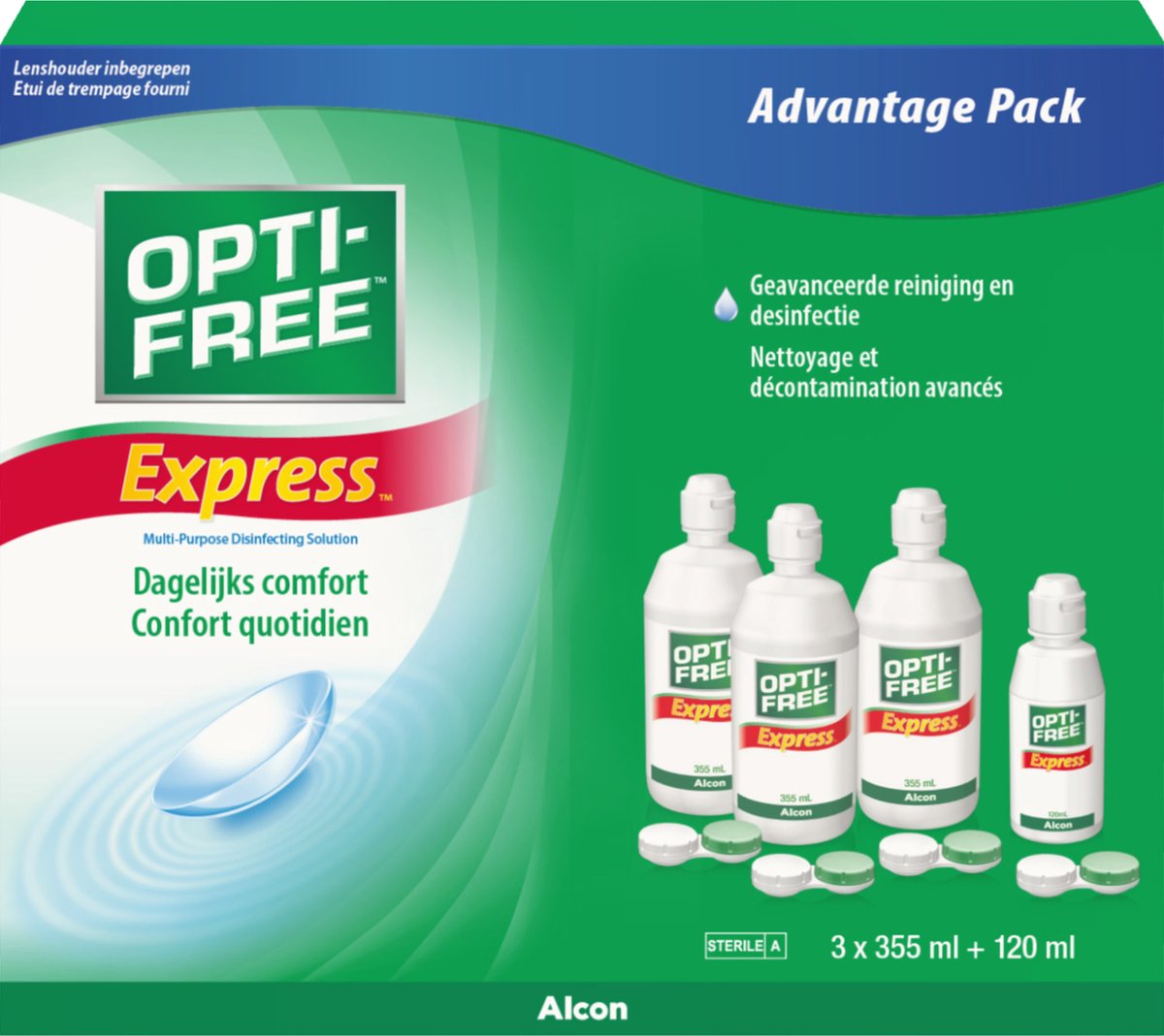 OPTI-FREE Express MPDS - 3 x 355 ml + 120 ml + 3 lenshouders ...