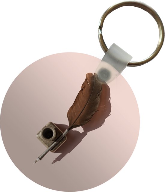 Sleutelhanger - Potje inkt met veer - Plastic - Rond ...