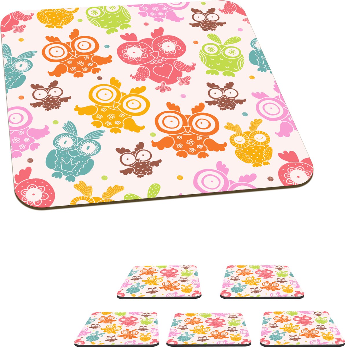 Onderzetters voor glazen - Patronen - Uil - Regenboog - 10x10 cm ...