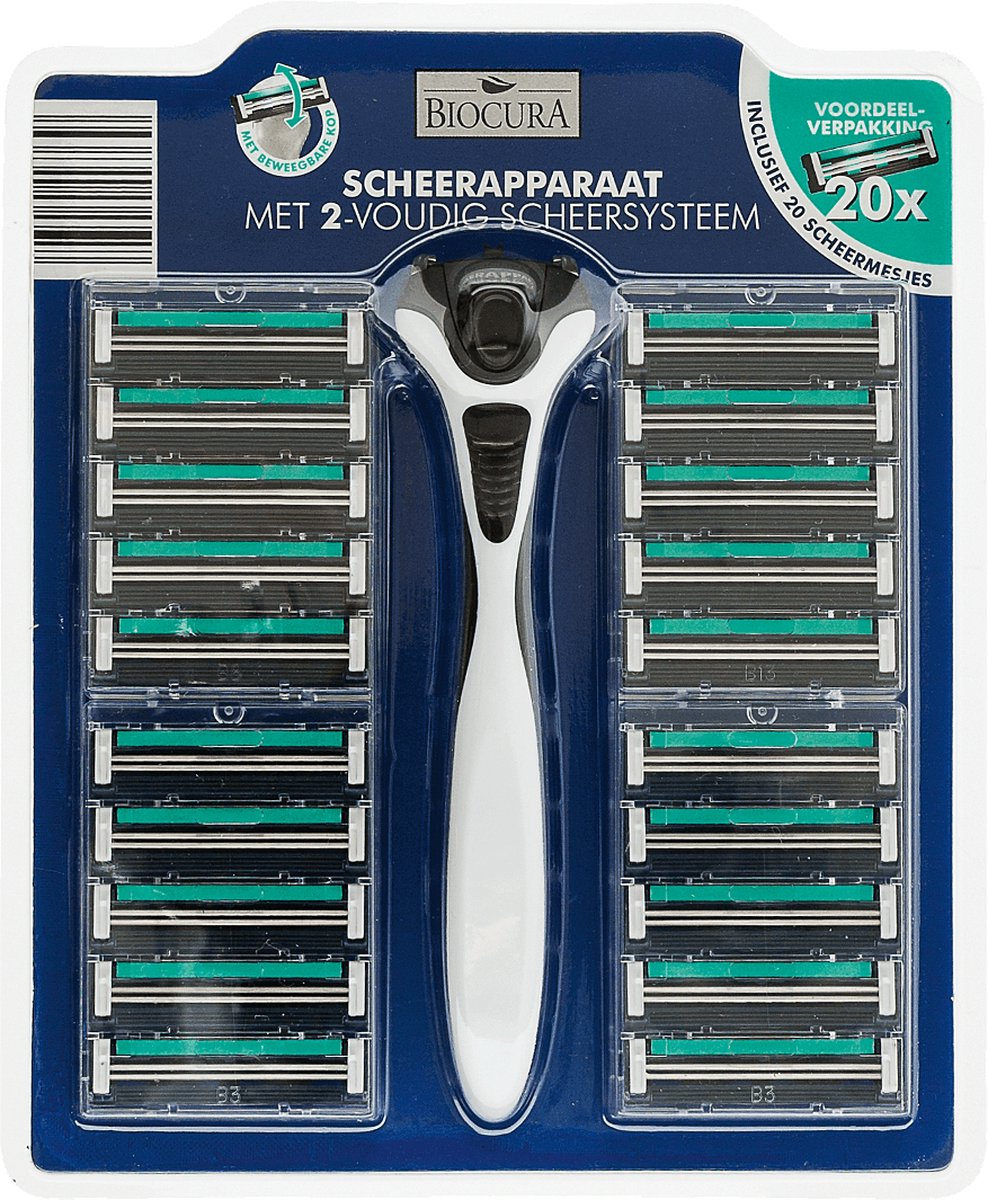 BIOCURA MAN - Scheermes - inclusief houder - inclusief 20 scheermesjes ...