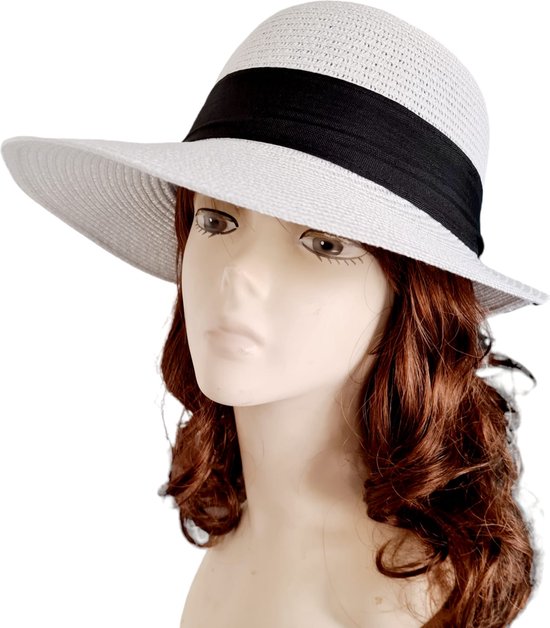Zonnehoed Dames WIT met strikje- Hoed Riet | Strohoed WITkleur - Hoed ...