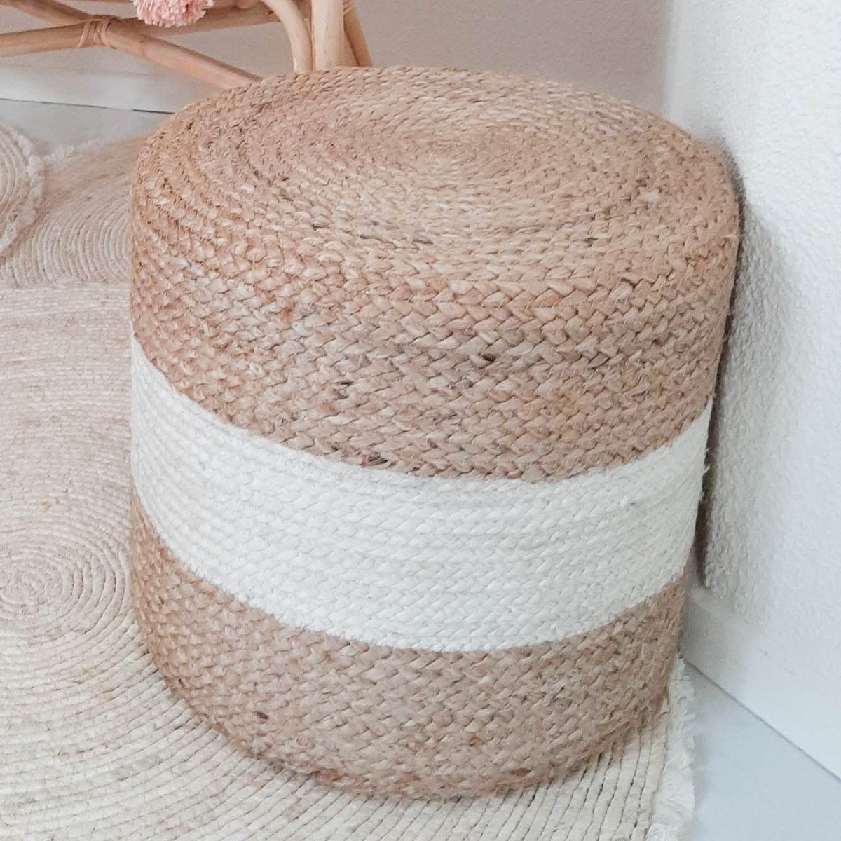 Rocaflor poef rond jute - naturel beige poef - jute poef - handgemaakt ...