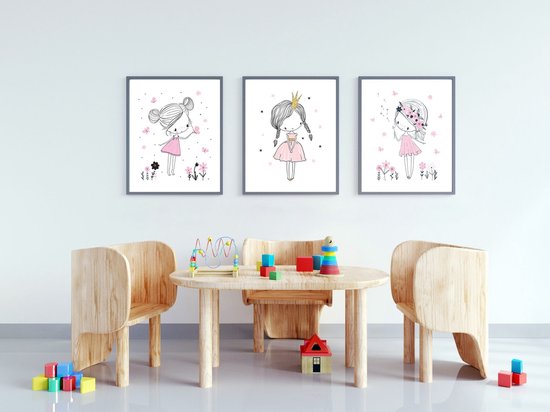 Design Poster Set 3 Meisje met Vlinder Paardenbloem en Princes - Hartje ...