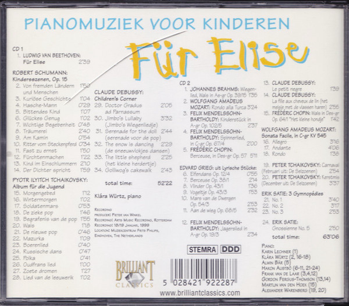 Piano muziek voor kinderen - Fur Elise - Dubbel CD, Klara Wurtz | CD (album) | Muziek | bol.com