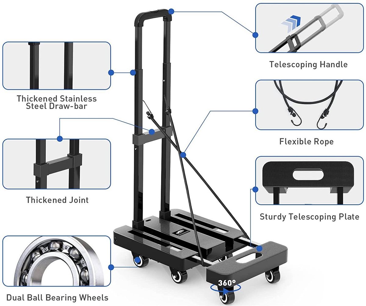 Heavy-Duty Inklapbare Plateauwagen - Hand Trolley - Bagagewagen ...