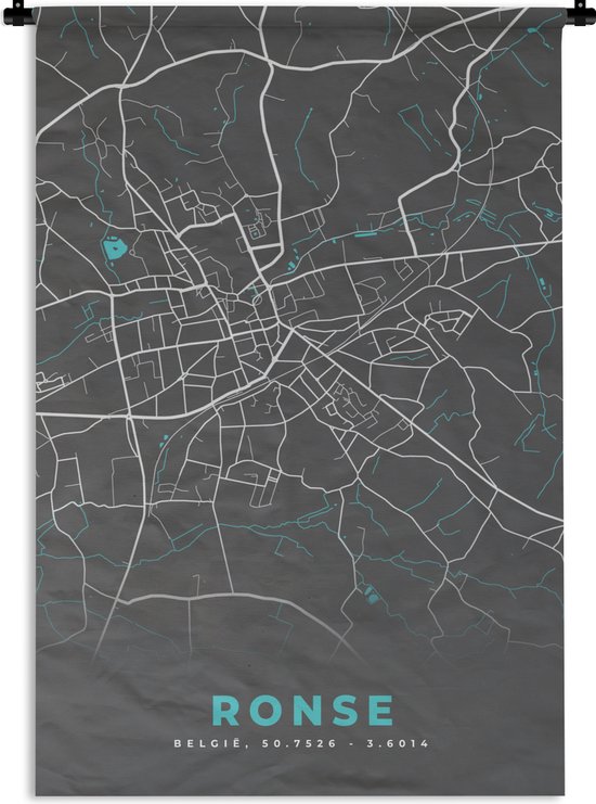 Wandkleed - Wanddoek - België – Ronse – Stadskaart – Kaart – Blauw ...