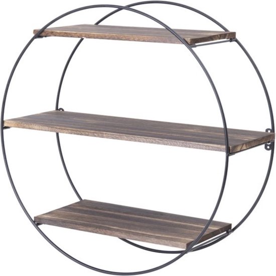 Zizza NL® Wandrek - Wandkast industrieel - Wandplank rond - Bruin/zwart ...