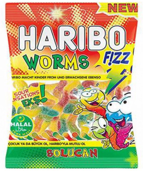 Haribo Halal - Worms Fizz - doos 24 zak a 80 gram | bol.com