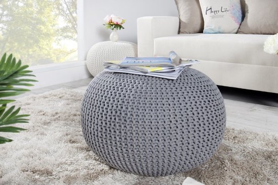 Poef Leeds Grijs 50cm Gebreid - 23106 | bol