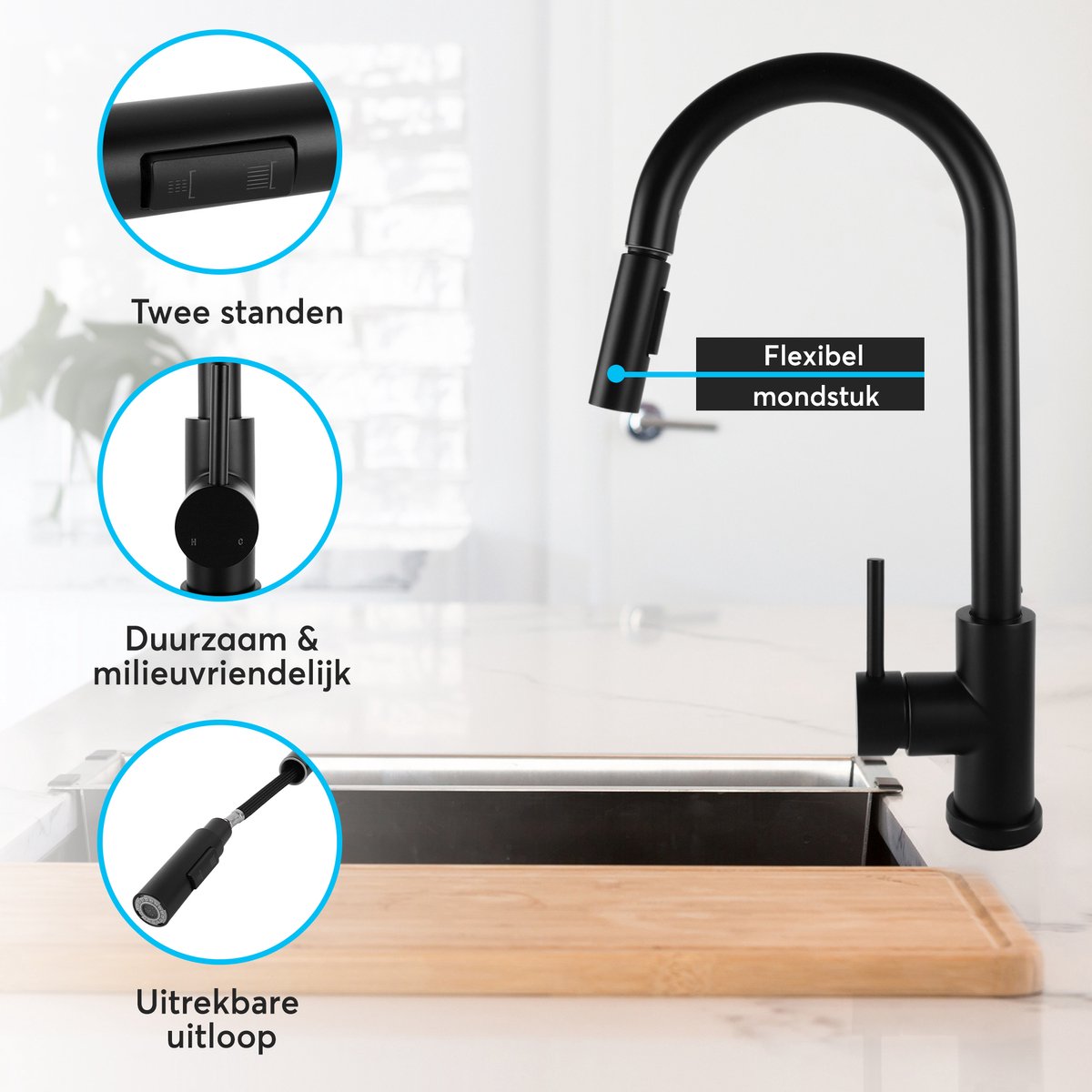 Relave Keukenkraan met Uittrekbare Uitloop - Handdouche - Uittrekbaar - Mengkraan -... | bol.com